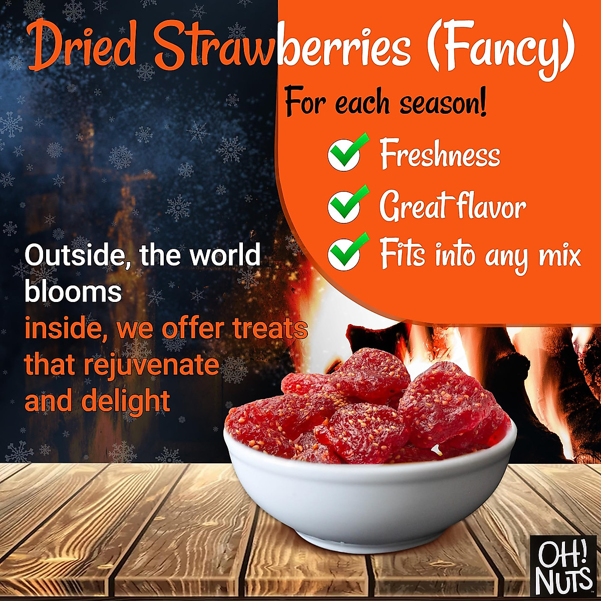 Dried Strawberries Fancy | 1 LB - Sweetened Dried Fruit | Dehydrated Fruit Bites | Packed in New York Zip-Seal Bag for Exceptional Freshness by Oh Nuts