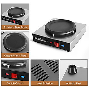 Restlrious Commercial Coffee Warmer Single Burner Decanter Warmer Plate, Stainless Steel Portable Warmer for Standard Glass Decanter, Suitable for Cafe, Break Room, Buffet, Event and Commercial Use