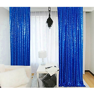 ShinyBeauty Royal Blue Sequin Backdrop Curtain 2 Panels 4FTx10FT Glitter Backdrop Set Sequin Backdrop for Baby Shower N0312