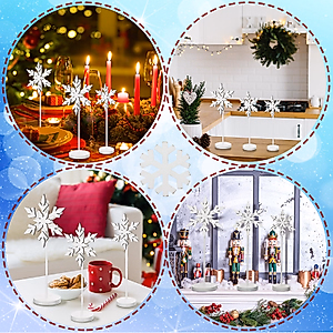Soaoo 3 Pcs Christmas Snowflake Decorations Wooden Snowflakes Tabletop Decor White Winter Snowflake Table Sign Xmas Tall Standing Wood Block Snowflake Centerpieces for Tables Shelf Mantel Indoor Decor