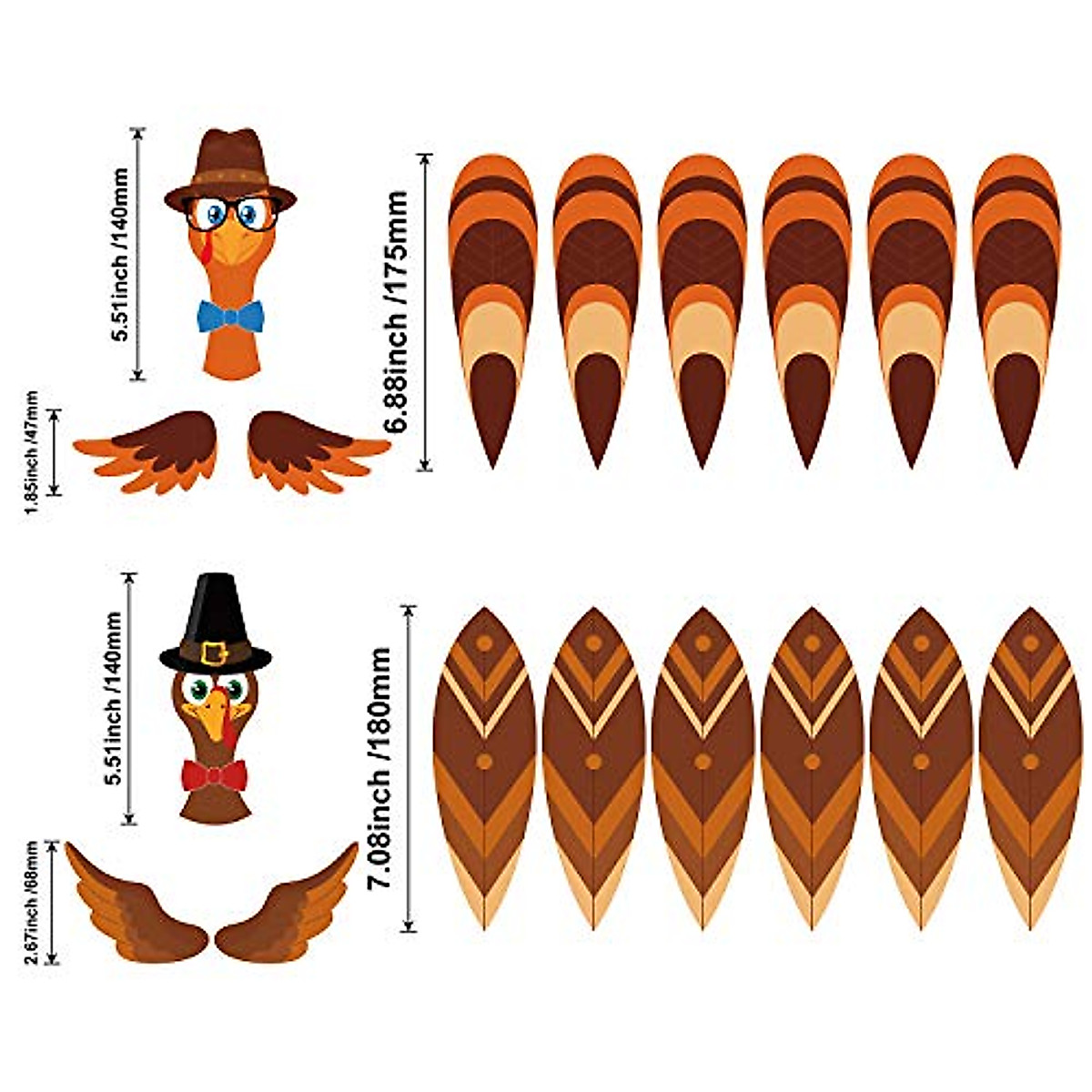 Konsait Thanksgiving Pumpkin Turkey Making Kit, Thanksgiving Turkey Craft for Kids, 6 Turkeys Fall Decor, for Give Thanks Thanksgiving Party Fall Turkey Craft Thanksgiving Party Games Accessories