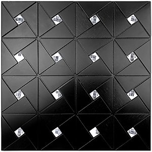 Vamos Tile Peel and Stick Backsplash Tile - Metal Tile Stick on Backsplash for Kitchen and Bathroom Black Windmill Puzzle Glass Mixed Self Adhesive Mosaic Tiles(12"x12"x10 Sheets)