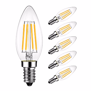 LVWIT B11 LED Edison Filament Bulb Non-Dimmable 5.5W(60 Watt Equivalent), E12 Candelabra Base 2700K Warm White Candle Light Bulb, UL-Listed (6 Pack)
