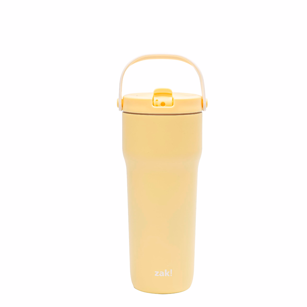 Zak Designs Sutton Travel Tumbler for On the Go, 30oz Stainless Steel with Vacuum Insulation, Straw Spout, Carry Handle for Cold Drinks (Vanilla Yellow)