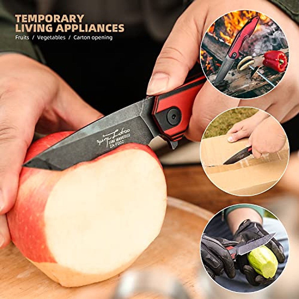 GRAMFIRE Pocket Knife 8.4'' Tactical Assisted Folding Knife, with 4'' D2 Stainless Steel Blade G10 High Hardness Handle, Outdoor Camping Hiking EDC Knives, ZA-F002 Red