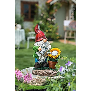 TERESA'S COLLECTIONS Sunflower Garden Gnomes Decorations for Yard with Solar Lights, Large Cute Garden Sculptures & Statues Outdoor Gnome Gifts for Front Porch Patio Lawn Ornaments, 11.4"