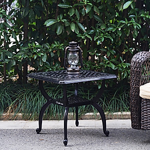 Mandolin Outdoor Patio Table,Rust -Resistant Cast Aluminum Side Table,Weather Resistant End Table，Coffee Table， Perfect for Patio, Backyard Or Garden. (Aluminum Square, Black)