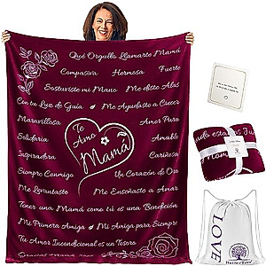 Regalos para Mama, Blanket for Mom Gifts, Mom Birthday Gifts from Daughter, I Love You Mother Daughter Gift Ideas, Present for Mom Blanket, Best Mother in Law, Throw Blanket 65" × 50" (Merlot Red)