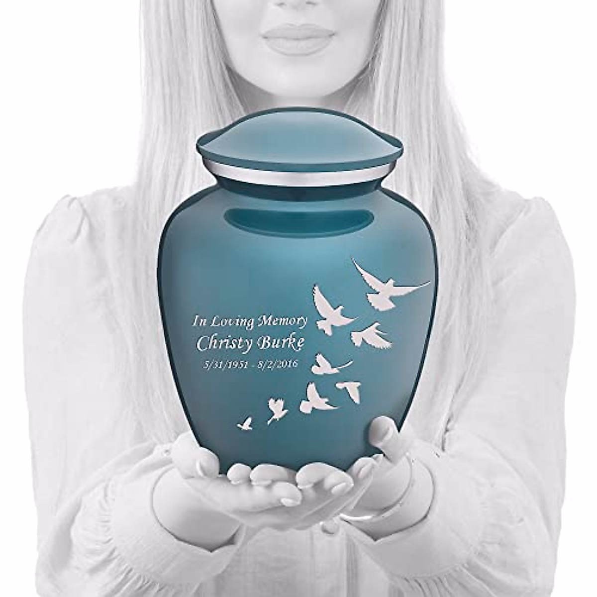 Geturns Embrace Adult Personalized Doves Cremation Urns for Human Ashes I Large Teal Funeral Urn for Men and Women I 200 lbs