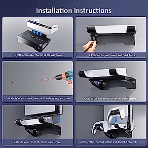 NexiGo PS5 Wall Mount Kit with Charging Station, Dual Controller Chargers, Steel Wall Stand, and Headphone Hanger - Compatible with Playstation 5 (Disc & Digital)