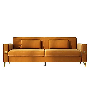 ANTTYBALE 85.63" Velvet Sofa,Modern Loveseat Couch with Pillows Set of 2 for Living Room,Bedroom,Apartment Furniture with Gold Metal Legs (Orange)