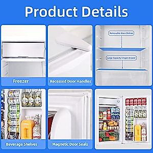 BANGSON Mini Fridge with Freezer, 3.2Cu.Ft, Reversible Door Mini Fridge, Adjustable Thermostat Control, Mini Fridge for Bedroom, Office, and Dorm, White