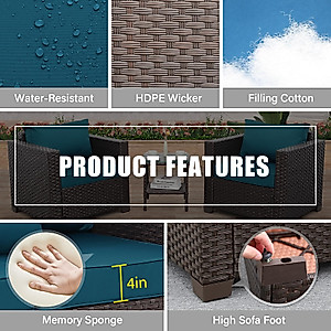 Patio Furniture 3 Piece Patio Set Patio Conversation Sets Outdoor Chairs and Glass Side Table Balcony Furniture with Non-Slip Cushions and Waterproof Covers, Peacock Blue