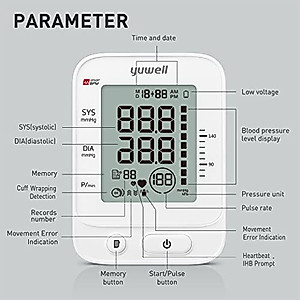 yuwell Blood Pressure Monitor, Extra Large Upper Arm Cuff, Digital BP Machine for Home Use & Pulse Rate Monitoring Meter, Automatic, Large Display, Voice Broadcasting with Power Adapter and Batteries