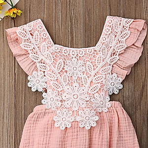 KMBANGI Cute Infant Newborn Baby Girl Lace Ruffle Romper Jumpsuit Bodysuit Summer Outfit Clothes (12-18 Months, Pink)