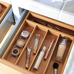 SOONHUA Bamboo Kitchen Drawer Organizer Tray for Flatware, 5 Compartments Cutlery Utensil Organizer Tray Kitchen Drawer Divider