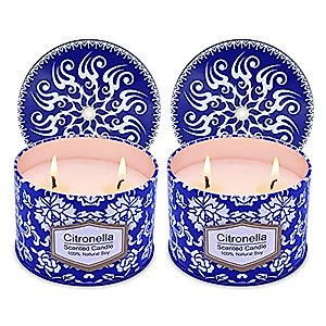 Citronella Candles Outdoor 8.5oz Natural Soy Wax Candles for Home Patio Porch, Packs of 2