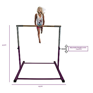 Athletic Bar Gymnastics Kip Bar Horizontal Bar Professional Junior Gymnastic Training High Bar Asymmetric Bar 13 Level Height Adjustable Expandable 3 to 5 FT Indoor Outdoor Use (Purple)