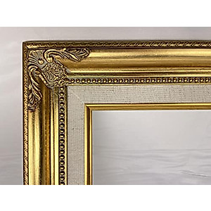 TP Picture Frame (No Glass and Backing)- Classic Gold Ornate Wood/Gesso with Linen Liner- Antique Style, Baroque, Vintage Look (16x20)