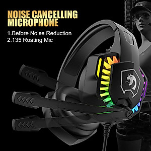 Wired Gaming Keyboard and Mouse Headset Combo,Rainbow LED Backlit Wired Keyboard,Over Ear Headphone with Mic,Rainbow Backlit Gaming Mice,Mouse Pad,for PC,Laptop,Mac,PS4,Xbox(Black)