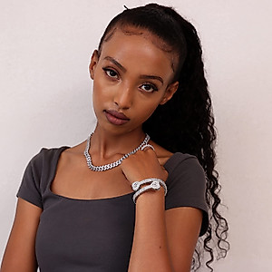 Lulu Mel Iced Out Baguette Diamond Bracelet Jewelry for Women, Hip Hop Mens 14k Gold Silver Plated Cubic Zirconia Bangle Bracelet, Men Heart Cuff Bracelet With Jewelry Box (Silver Heart, 8inch)