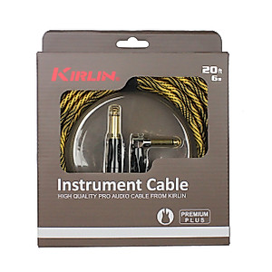 KIRLIN, KIRLIN CABLE IWB Instrument Cable, 1/4-Inch Right Angle to Straight, Black Gold Wave, 20FT (IWB-202 BFGL-20/WBO)