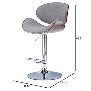 SIMPLIHOME Marana Mid Century Modern Bentwood Adjustable Height Gas Lift Bar Stool in Grey Linen Look Fabric, Curved, Swivel, Gas Lift Adjustable Height, Mid Century Modern Simple Assembly
