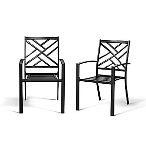 Bigroof Outdoor Patio Dining Chairs Set of 2, Metal Stackable Bistro Deck Chairs Support 300LB All-Weather Patio Furniture for Backyard, Deck, Patio, Lawn & Garden (2) (2, black1)