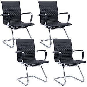 BESTANO Office Guest Chairs Reception Chairs Waiting Room Chairs Set of 4 Conference Room Chairs with Mid Back, Modern PU Leather Desk Chairs, Black