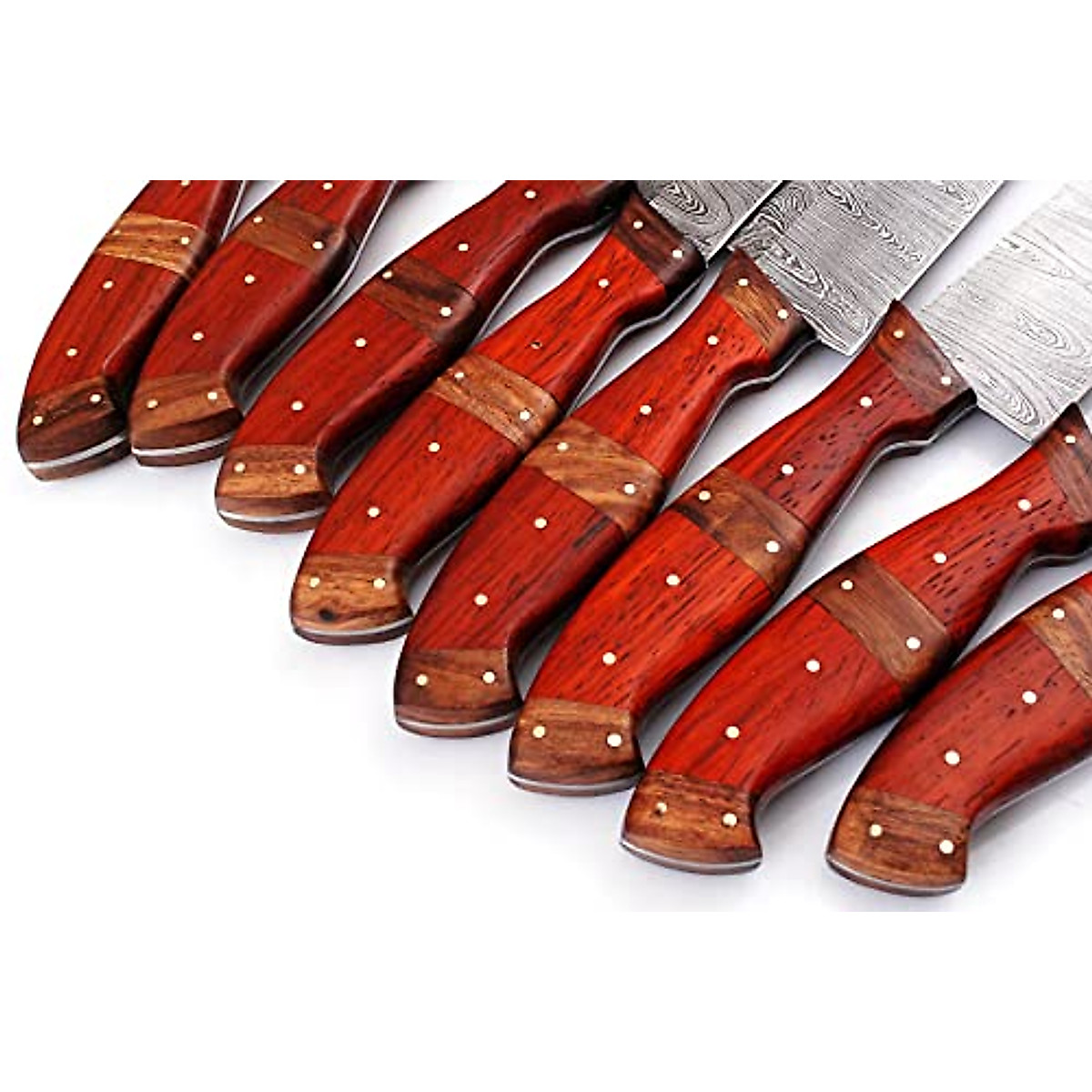 Custom Handmade Damascus Steel Blade Kitchen Chef Knife Set 8pcs Damascus Knife Set With Leather Case Roll Bag- Professional Demasticus Butcher BBQ Knives for Men and Women 1007 rd