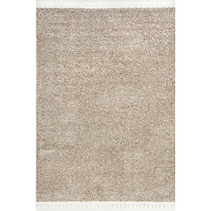 NULOOM Neva Modern Tasseled Shag Area Rug, 8' Square, Beige