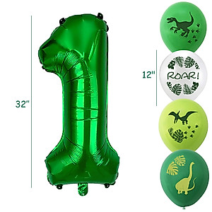 Dinosaur First Birthday Decorations, Large Dinosaur Foil Balloons, Happy Birthday Banner, Number 1 Balloon, Dinosaur Printed Balloons for Girl Boy 1st Birthday Party Decorations Baby Shower Supplies