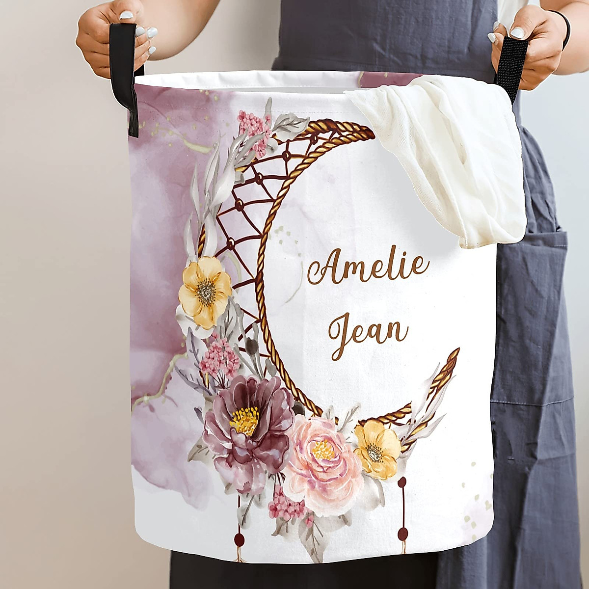 Tribal Moon Dream Catcher Purple Storage Bin, Waterproof Oxford Fabric Clothes Basket Organizer for Laundry Hamper,Toy Bins,Gift Baskets, Bedroom, Clothes,Baby Nursery