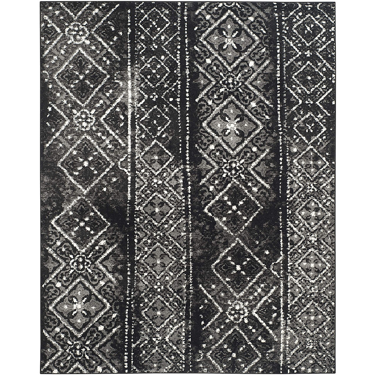 SAFAVIEH Adirondack Collection Area Rug - 9' x 12', Black & Silver, Moroccan Boho Distressed Design, Non-Shedding & Easy Care, Ideal for High Traffic Areas in Living Room, Bedroom (ADR111C)