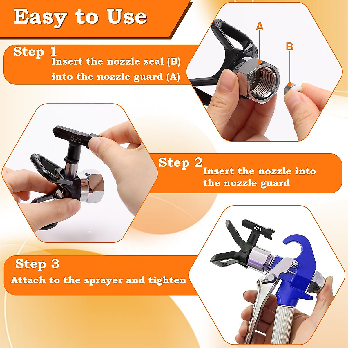 Anglecai 14 Pieces Airless Paint Sprayer Tips Set, 6 Reversible Spray Paint Nozzles, 6 Airless Paint Spray Gun Filters and 2 Nozzle Tip Guards for Airless Spray Paint Machine Parts