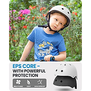 OutdoorMaster Youth & Kids Bike Helmet - Adjustable Multi-Sports Skateboard Helmet with Removable Liners for Balance Bike, Toddler Scooter, One Wheel Hoverboard - White - M