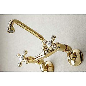 Kingston Brass KS213PB Victorian Two Handle Wall Mount Kitchen Faucet, 7-Inch, Polished Brass