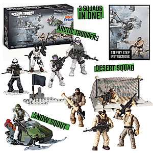 Special Forces Mini Action Figures Includes 3 Army Building Sets with 9 soldiers Arctic Troopers Snowmobile Scout Desert Squad Special Troops Toy Gifts 10+ Kids & parents - Quality Family Time 403 Pcs