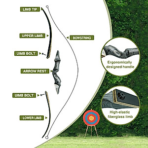 Black Hunter Takedown Longbow, GLURAK 60" Wooden Archery Bow Hunting Bow - Right Hand Bow for Beginner Training Practice, 40lb