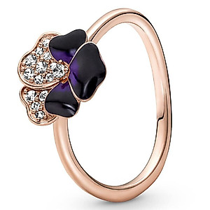 YUMIKING Authentic Sterling Silver Deep Purple Pansy Triple Pansy Flower Ring For Women Wedding Party Europe Fashion Jewelry