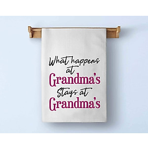 Honey Dew Gifts, What Happens at Grandma's Stays at Grandma's, Cotton Flour Sack Towels, 27 inch by 27 Inch, Made in USA, Grandma Kitchen Towel, Granny Gigi Nana Gifts, Grandparents Day Gift