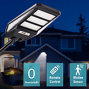 ZBLUXBZ 2 Pack Solar Street Lights Outdoor, 6500K LED Parking Lot Light with Dusk to Dawn, Motion Sensor, Remote Control - Illuminate Paths with Energy