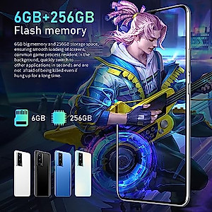 SANSHREUNI K60 Unlocked Cell Phones, 6GB+256GB Android 13 Unlocked Phone, 6.7" Screen+ Display 120HzD, 64MP Camera, Octa-Core CPU, 5500mAh Battery, GPS, AI Face, Dual SIM 5G Phone (White)