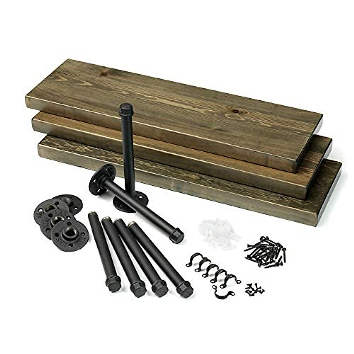 Mark One Home Goods 3 Tier Wood Shelves with Black Pipe Brackets (Walnut, 3 Tier)