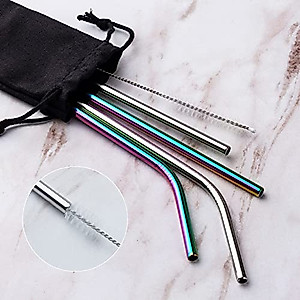 8-Pack Reusable Stainless Steel Metal Straws with Case - Extra Long Metal Straws Drinking for 20 oz 35 oz Tumblers with 2 Cleaning Brushes - Size 8.5" 6mm (Multi colors)