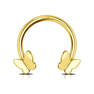 Jewseen 14K Solid Gold Cartilage Earring Hoop CZ Septum Ring 16g Daith Piercing Jewelry Butterfly Helix Piercing Jewelry for Women Men