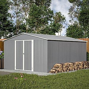 Large Outdoor Storage Shed, 11' X 13' Metal Galvanized Steel Garden Shed with 4 Vents, Utility Tool Shed Storage House for Backyard, Patio, Lawn