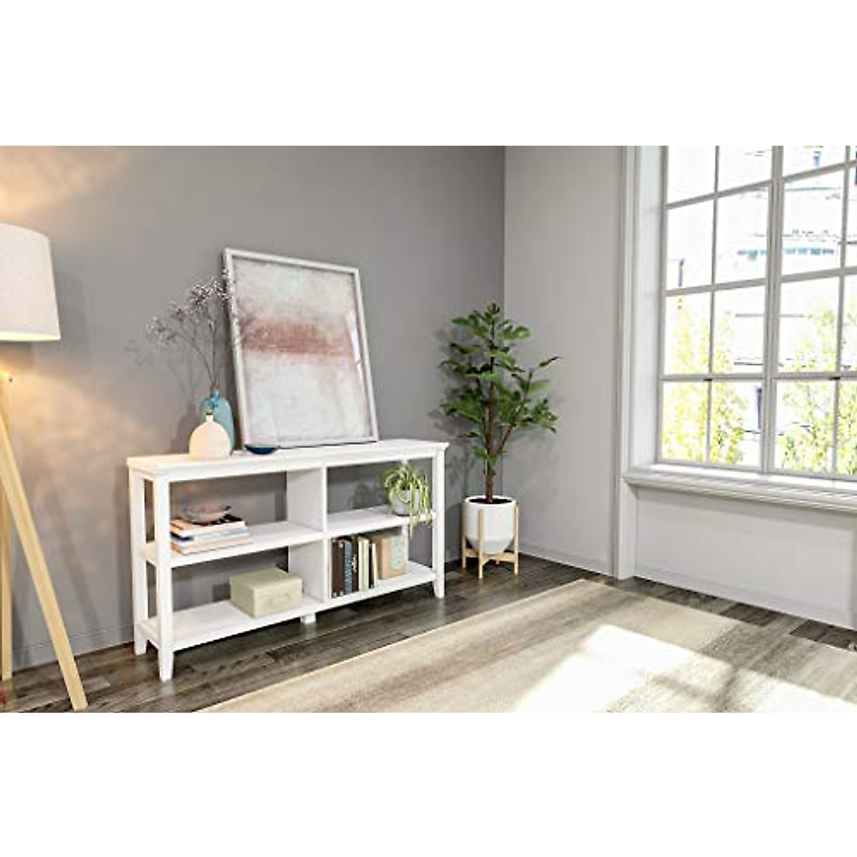 New Ridge Home Goods Edenton Two-Shelf Console Media Sofa Table with Bookshelf for Living Room, Entryway or Bedroom, White