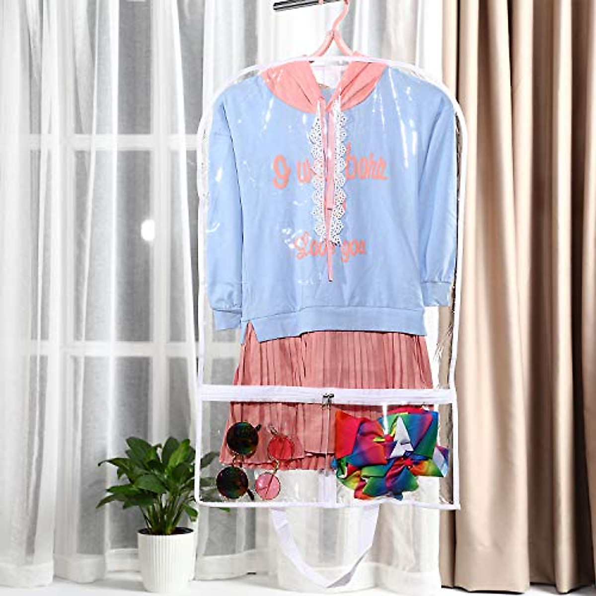 Maitys Clear PVC Hanging Costume Garment Bag Costume Bags Suit Cover with Zipper Pockets for Storage Travel Dance Garment (Classic Style)