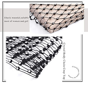 Bodiy Boho Mesh Rhinestones Body Chain Black Sexy Long Sleeve Hollow out Fishnet Crop Top Bkini Chain Jewelry Accessoires for Women and Girls